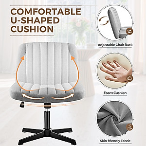 YESHOMY Cross Legged Armless Wide Adjustable Swivel Padded Linen Fabric Home Office Desk Chair No Wheels, Set of 1, Light Grey