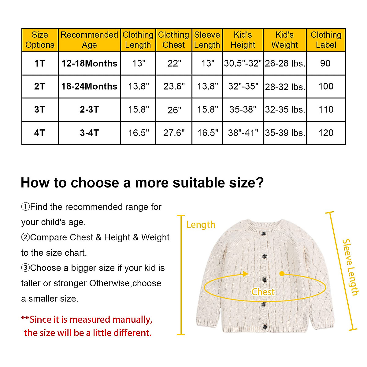 Peecabe Toddler Girl Sweaters Cable Knit Long Sleeve Crewneck Chunky Crochet Cardigans 1-6T (White, 4T)