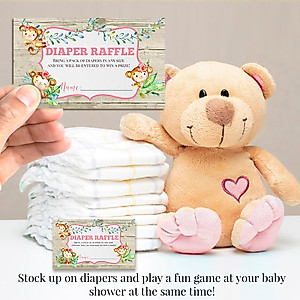 Amanda Creation Watercolor Jungle Monkeys Diaper Raffle Tickets for Baby Girl Showers, 20 2" X 3” Double Sided Insert Cards for Games, Bring a Pack of Diapers to Win Favors & Prizes!