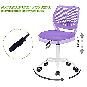 Geniqua Children Task Chair Lumbar Mid Back Adjustable Height Study Computer Chair with Mesh Seat Casters for Home Office, School, Purple