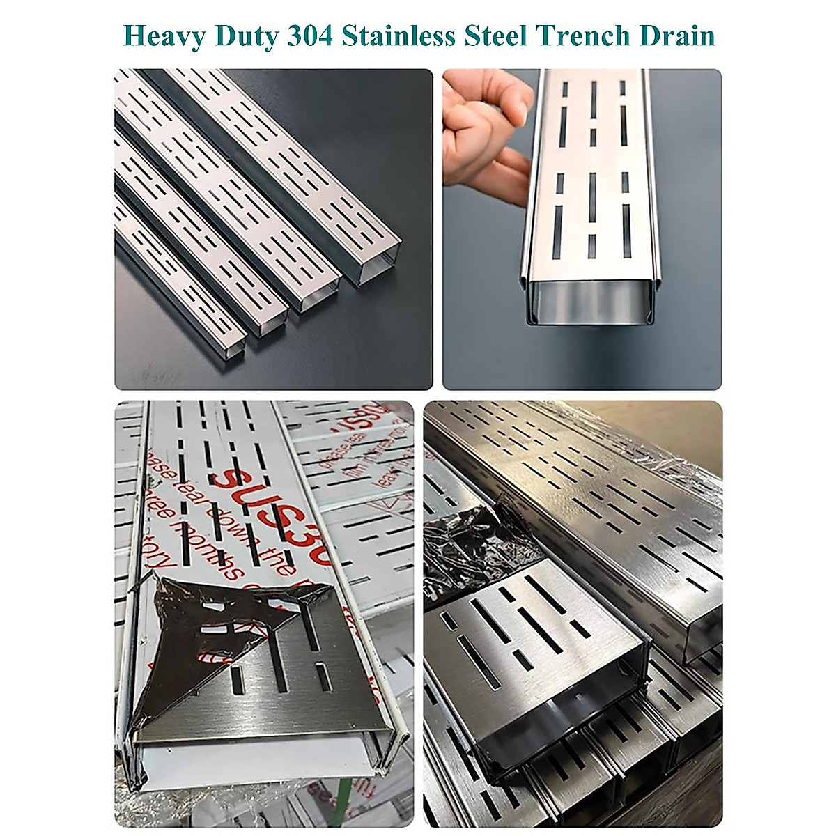 Blazea Channel Drainage Trench Drain System, Heavy Duty Stainless Steel Channel Drain Kit, Floor Trough Guttering for Patio Deck Bathroom, Easy to Install(7x3cm(2 3/4x1 1/8"))