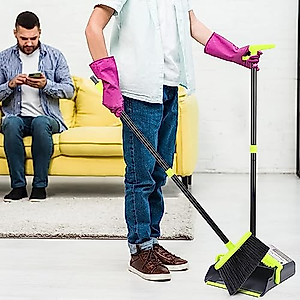 Sweep Pan with Handle Broom and Dustpan Set for Home Broom with Dustpan Combo with Long Extendable Handle for Home Kitchen Office Lobby