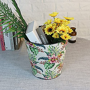 Wansan Iron and Leather Round Large Household Trash Can, Creative Can Without Lid,Suitable for Cans in Bathrooms, Kitchens, Home Offices, Bedrooms, Offices-10L Palm Tree Green Leaf 21*26cm