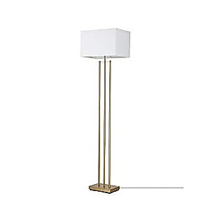 62" Matte Brass Floor Lamp with White Linen Shade Gold Scandinavian