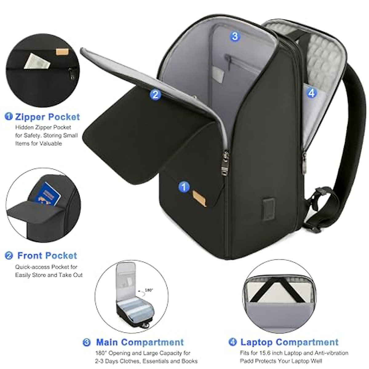 G-FAVOR Laptop Backpack for Men 15.6 inch Business Smart Backpack with USB Charging Port, Water-resistant Expandable Travel Backpack for Work Office Commuter