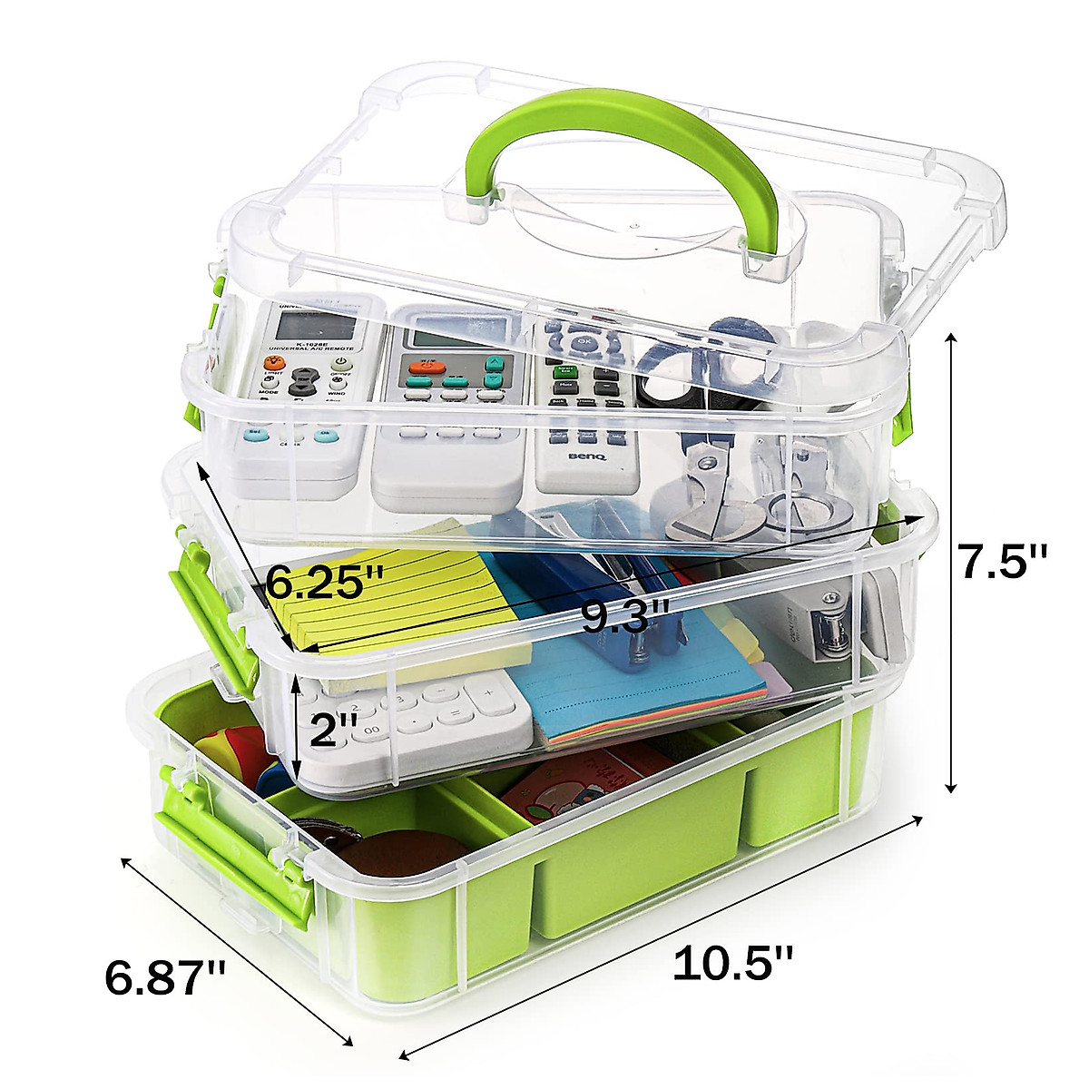 Yesland 3 Layer Stack & Carry Box Set of 2, Small Plastic Dividing Storage Box with Removable Tray Arts and Crafts Organizer Storage Container Portable Sewing Box for Sewing