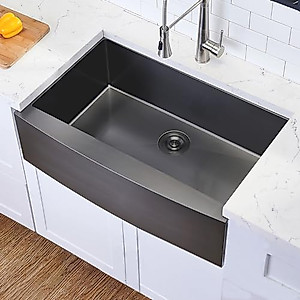 Hotis Black Farmhouse Sink, 33 Inch Farm Sink, Apron-Front 304 Stainless Steel Farmhouse Kitchen Sink, Single Bowl Undermount Apron Sink With Dish Grid