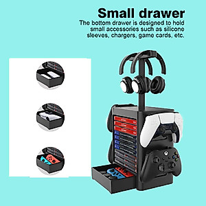 eLUUGIE Multifunctional Game Disk Storage Tower Holder for PS5 Game Disc Holder and Controller/Headset Stand/Headphone Holder Compatible with PS5/PS4/ Xbox Series X/Switch