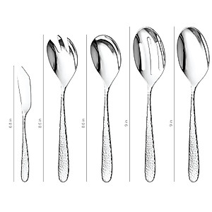 DANIALLI 10 Piece Serving Set, 18 10 Stainless Steel Hostess Set, Slotted Serving Spoon, Serving Spoon, Salad Serving Spoon/Fork, Butter Knife, Fidenza Hammered Set, Dishwasher Safe (Mirror Polished)