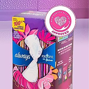 Always Radiant Feminine Pads For Women, Size 3 Extra Heavy Absorbency, With Flexfoam, With Wings, Light Clean Scent, 30 Count