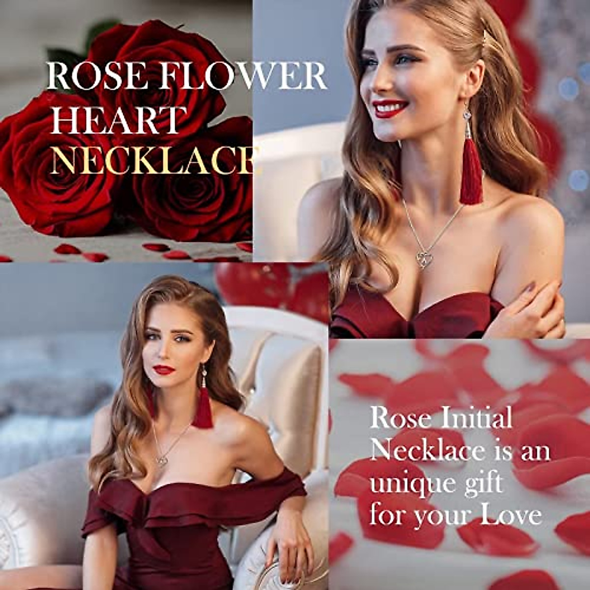 Rose Heart Initial Necklaces for Women Teen Girls, Letter Initial J Necklace Jewelry Wedding Engagement Anniversary Birthday Gifts Necklace for Her Girlfriend Wife Bridesmaid Gifts Best Aunt Gift