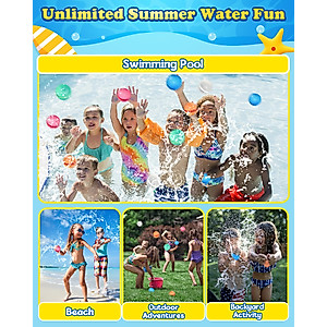 SOPPYCID Reusable Water Balloons, Self Sealing, Refillable Water Bomb Splash Balls, Pool Toys for Kids Ages 3-12, Outdoor Water Toys for Summer Fun Pool Party Favors (8 Pcs)