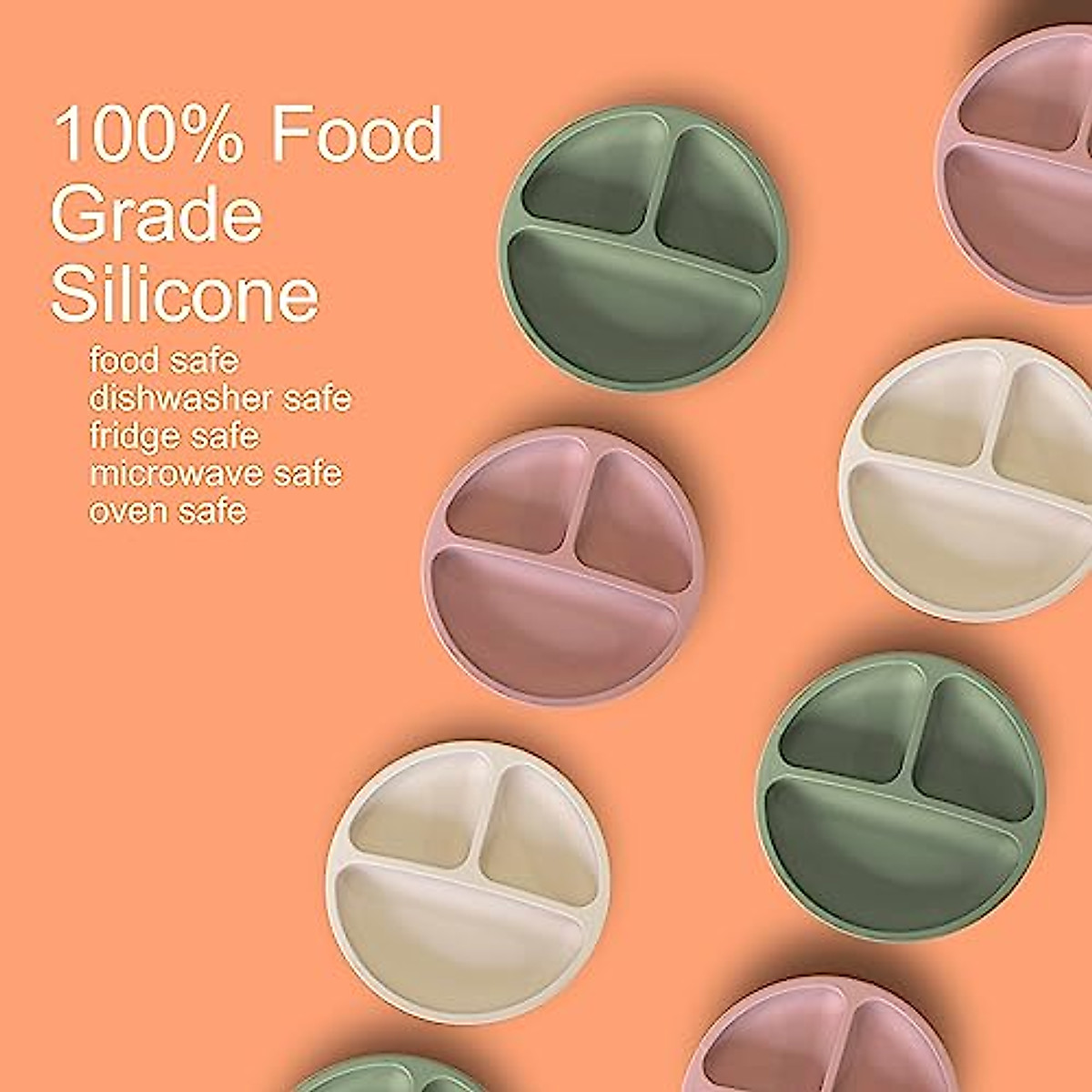 littlepanda Suction Plates for Toddlers and Babies 100% Silicone Divided Plates for Kids Baby Led Weaning Supplies Microwave & Dishwasher and Oven Safe Toddler Plates 3 Pack