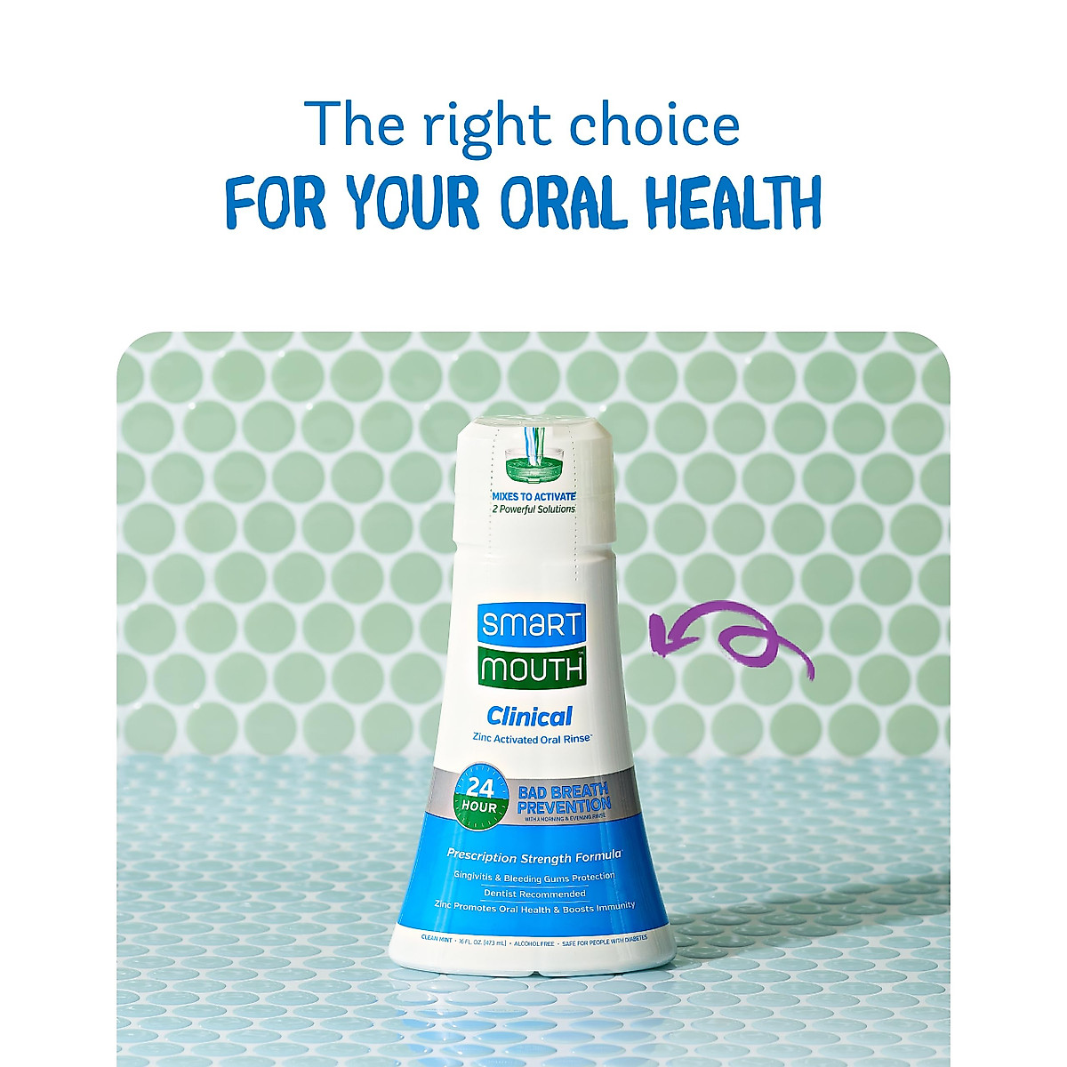 SmartMouth DDS Activated Clinical Mouthwash - Adult Mouthwash for Fresh Breath - Clinical Strength Mouthwash for Gum Health, Gingivitis & More - Clean Mint Flavor, 16 fl oz