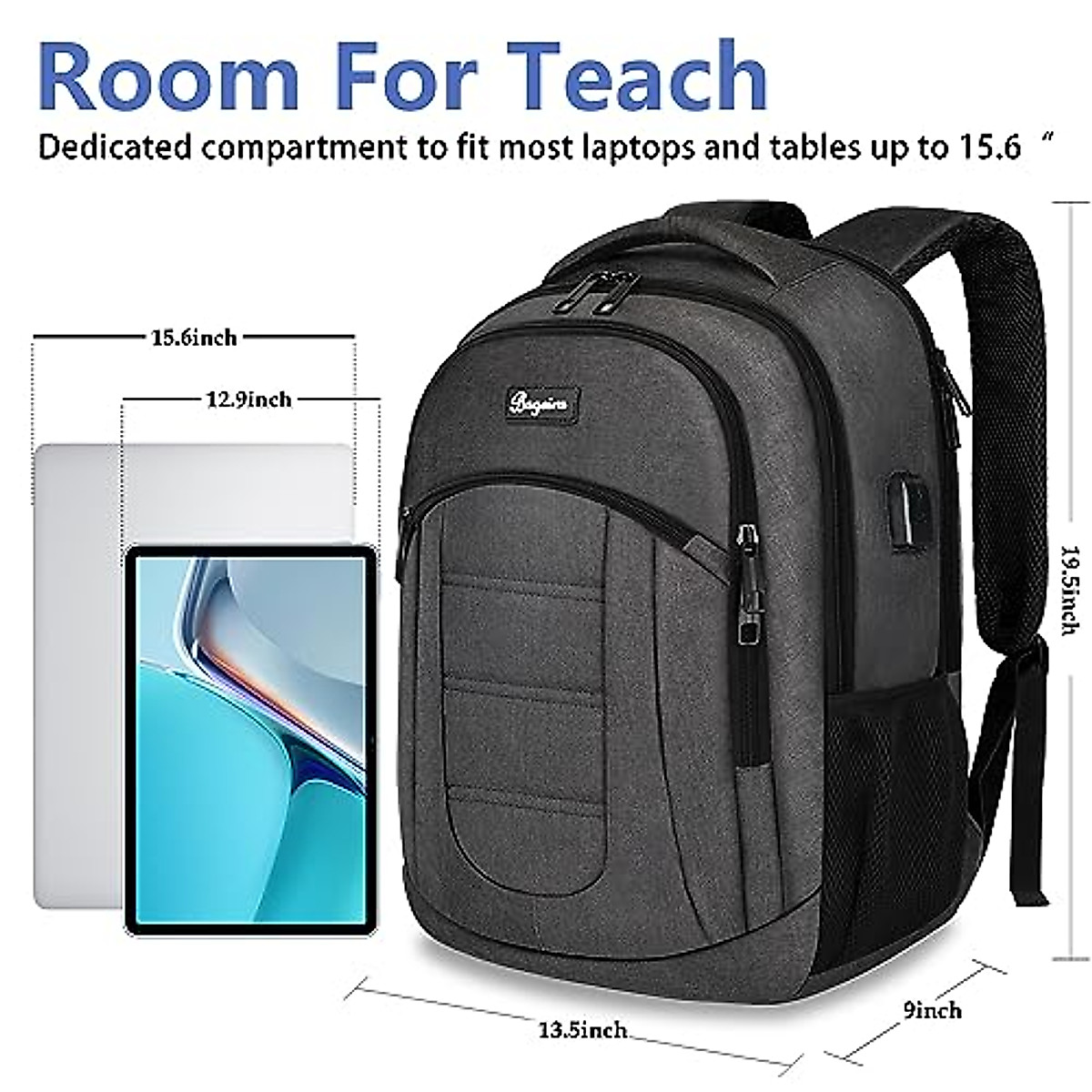 BAGEIRA Travel Backpack for Men Women, School Backpack, Anti Theft Back Packs Fit 15.6 inch Laptop with USB Charging Port, Business Computer College School BookBag, Work Casual Daypack, Black