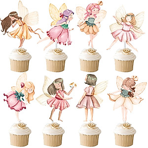 Fairy Cupcake Toppers Flower Fairy Party Cupcake Toppers 24Pcs Fairies Party Cake Picks Garden Birthday Party Decorations for Elves Theme Baby Shower Supplies
