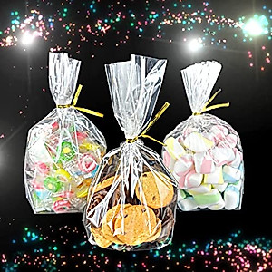 PigPotParty 6"x 9", 100Pcs Bottom Gusset Bags, Clear Plastic Cellophane Treat Goodie Bags with Twist Ties for Party Favor, Candy, Cookie, Popcorn, Dessert, Bakery, Small Gift Wrapping(No Side Gusset)