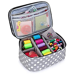 Luxja Double-Layer Sewing Accessories Organizer, Sewing Supplies Organizer for Needles, Thread, Scissors, Measuring Tape and Other Sewing Tools, Large/Polka Dots