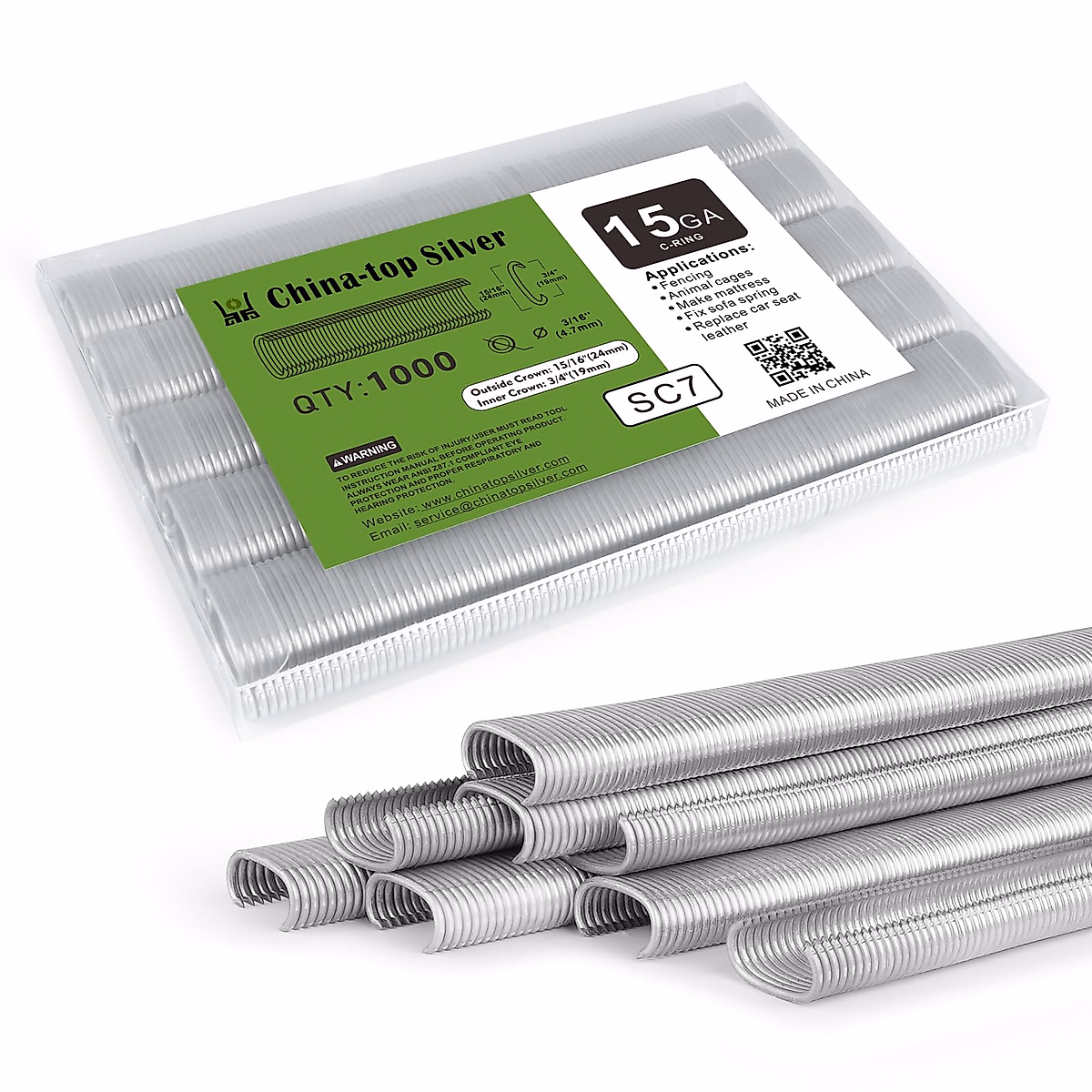 China-top Silver SC7 15 Gauge 3/4'' Crown C Ring Staples C-Rings Hog Rings