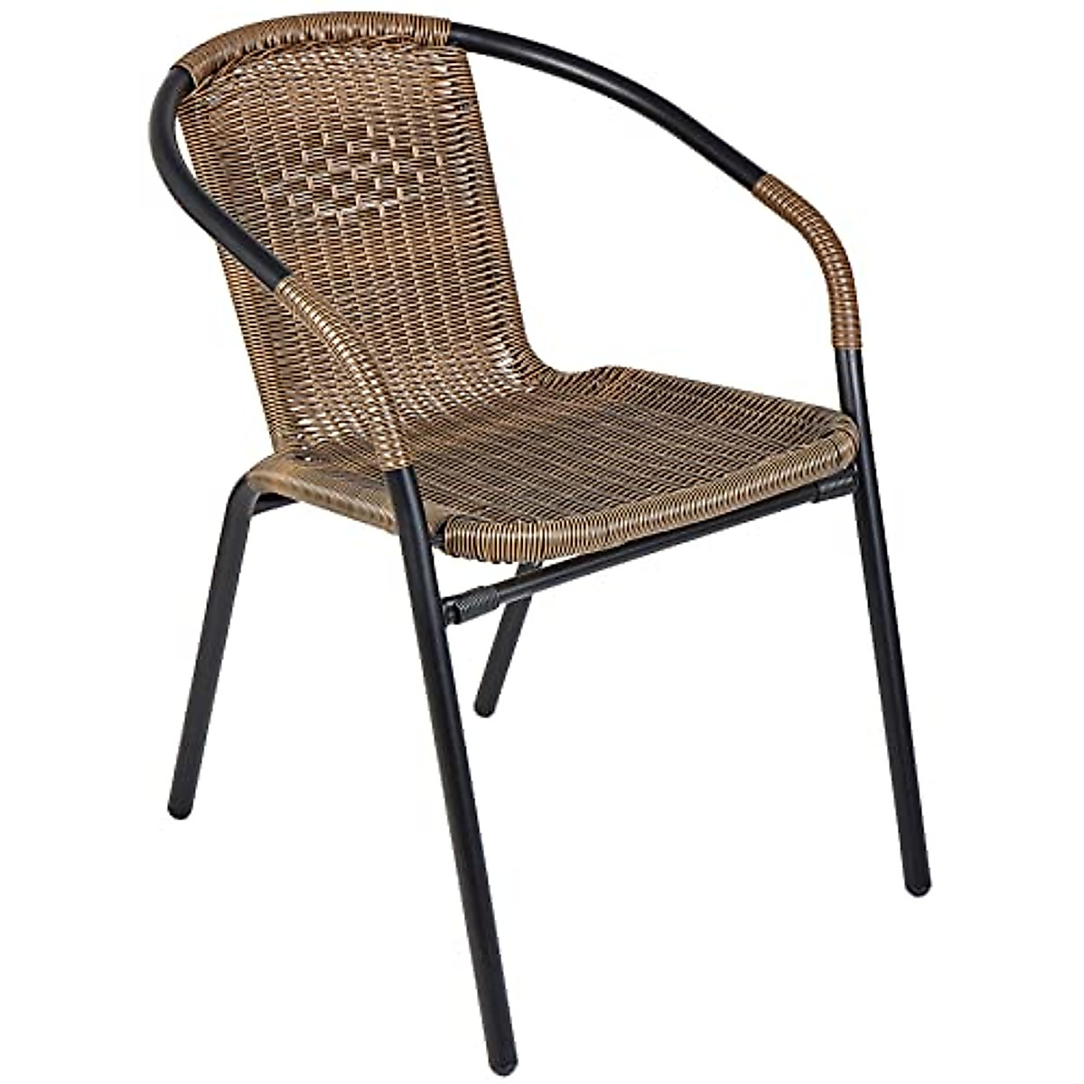 BTEXPERT Brown Indoor Outdoor 3-Set of Three Restaurant Rattan Stack Chairs, Set of 3