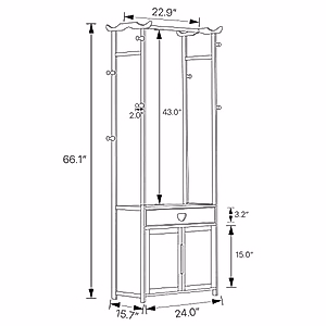 MoNiBloom Bamboo Free Standing Closet Organizer with Drawer, Clothing Rack with 1 Shelf, 1 Hanging Rods, 8 Hooks & Storage Cabient for Bedroom Living Room Office, Natural