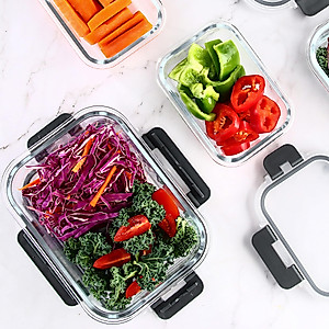 C CREST Food Storage Glass Containers Set of 12 with Locking Lids, Multi-Size, Airtight Seal for Freshness, Perfect for Meal Prep and Storage