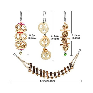 Allazone 14 PCS Bird Parrot Toys, Bird Perch Toys Hanging Bell Pet Bird Cage Hammock Swing Toy Wooden Chewing Toy for Conures, Love Birds, Small Parakeets Cockatiels, Macaws