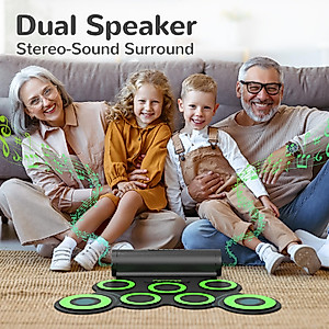 PAXCESS Electronic Drum Set, Roll Up Drum Practice Pad Midi Drum Kit with Headphone Jack Built-in Speaker Drum Pedals Drum Sticks 10 Hours Playtime,Great Holiday Birthday Gift for Kids