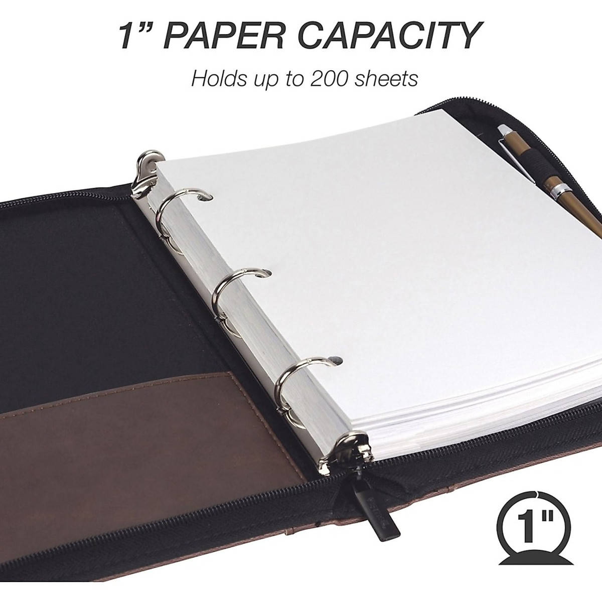 Samsill Vintage Hardback Mini 3 Ring Zipper Binder, Professional Binder Organizer, Planner, 1 Inch Capacity, Faux Leather, 5.5 x 8.5 Inch Documents, Brown