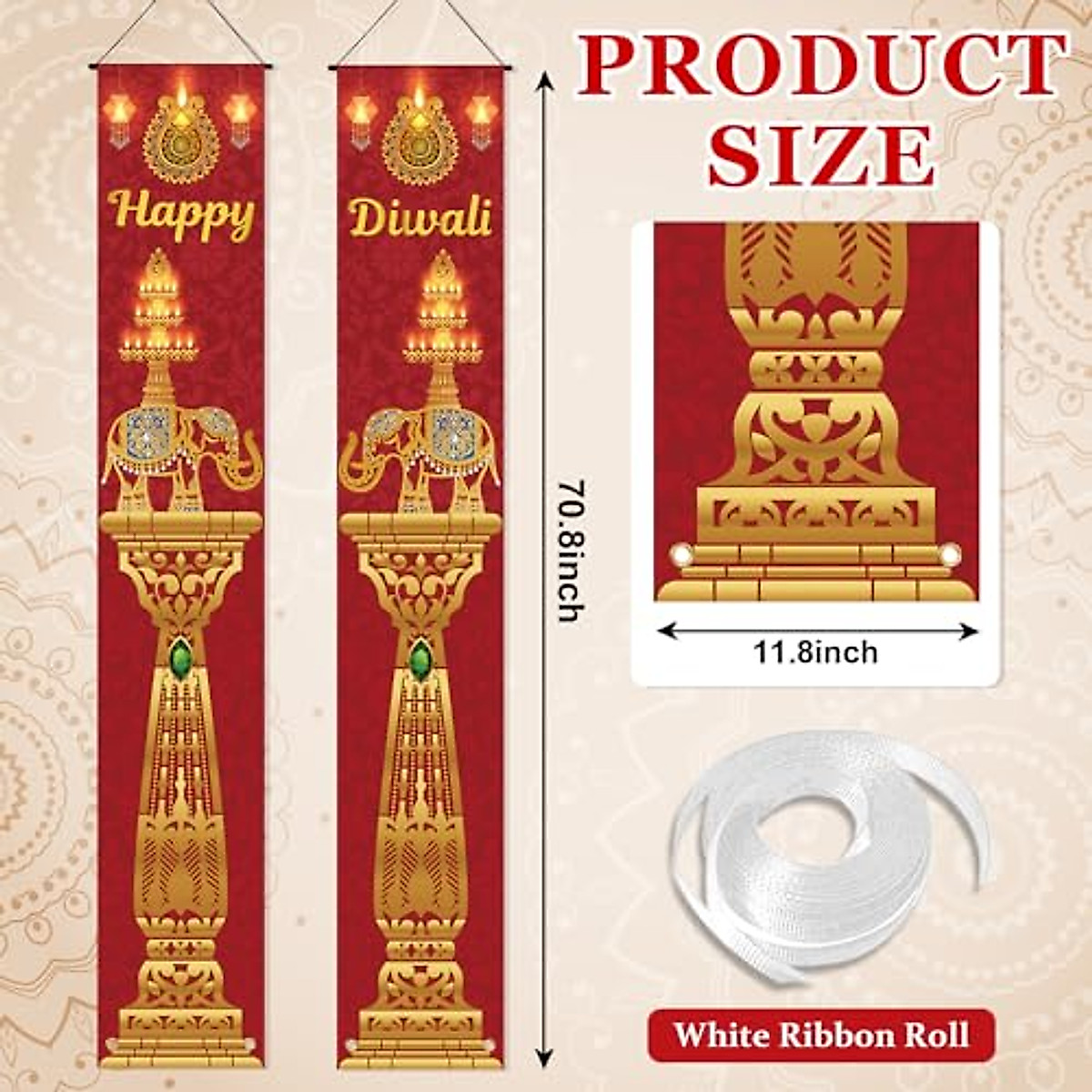 Happy Diwali Decoration Diwali Door Banner Porch Signs Welcome Banner Diwali Backdrop Deepawali Festival of Lights Hanging Decoration Yard Sign for Home Wall Door Cover Party Supplies（Elephant ）