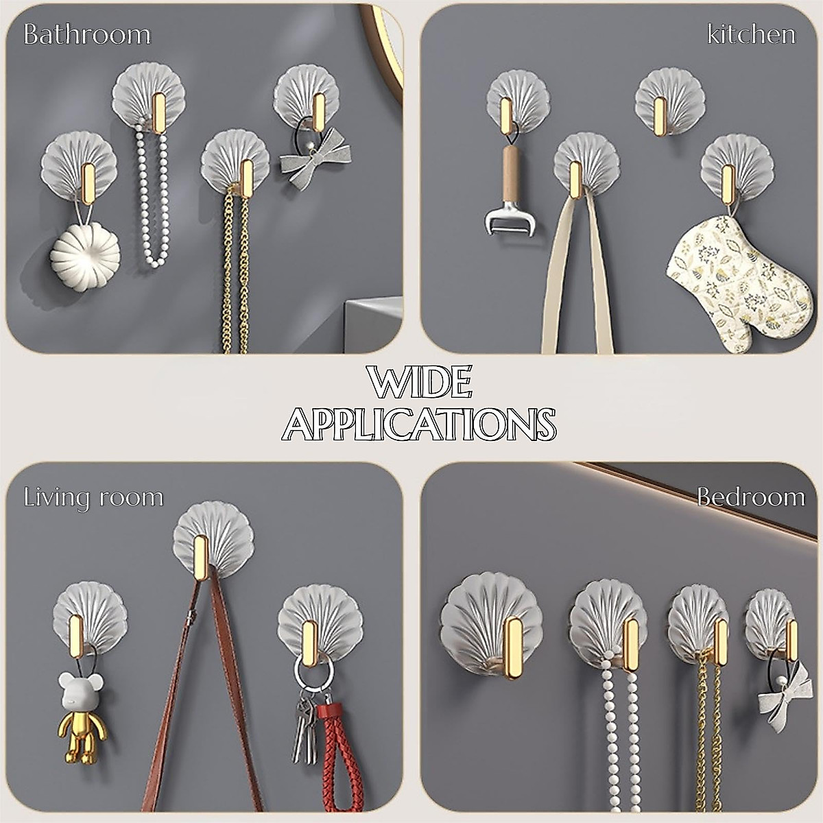 KINTEGOOD Decorative Wall Self Adhesive Hooks, Adhesive Wall Hooks for Hanging Heavy Duty, Over The Door Hooks Key Holder for Wall, Wall Hook Key Purse Hanger Door Hanger Hook (4pcs)