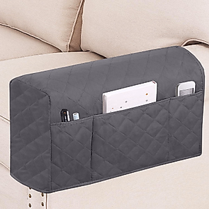 Turquoize 2 Pack Waterproof Armrest Covers for Chairs and Sofas Couch Arm Covers for Sofa Armrest Covers with Side Pocket Anti-Slip Furniture Protector Washable Armrest Slipcovers Set of 2, Gray