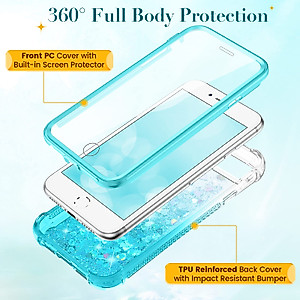Ruky for iPhone 6 Plus 6s Plus 7 Plus 8 Plus Case, Glitter Clear Full Body Rugged Liquid Cover with Built-in Screen Protector Women Case for iPhone 6 Plus 6s Plus 7 Plus 8 Plus (Gradient Teal)