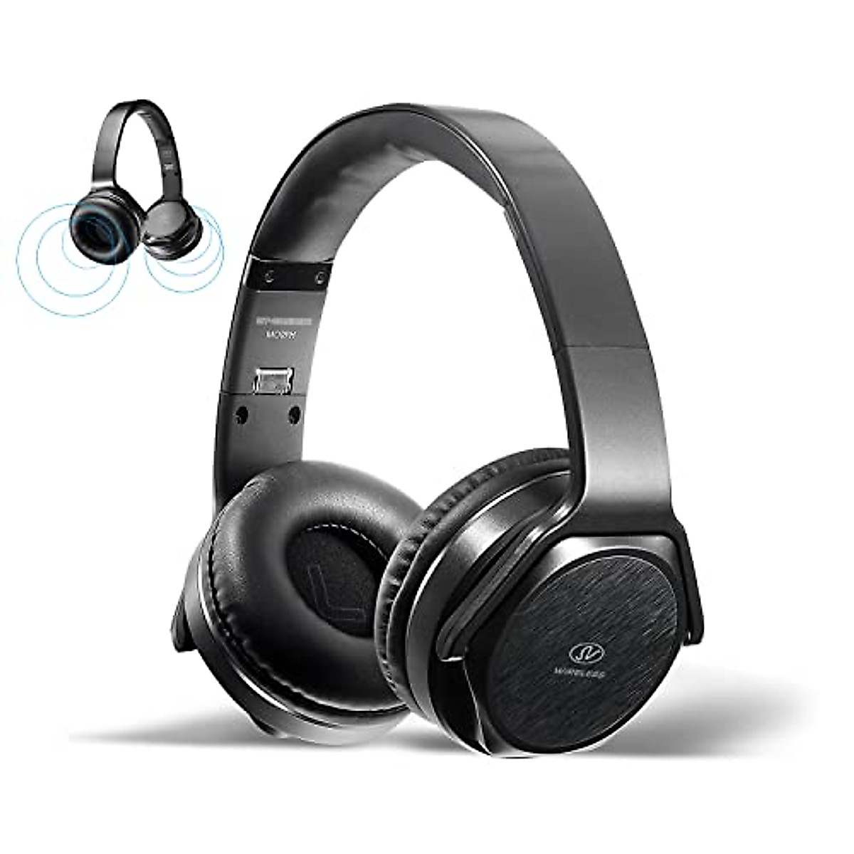 Mobi7e NEM Bluetooth Headphones Over-Ear 2 in 1 Cordless Foldable Twist-Out Speaker Wireless Stereo Bass Headphone with NFC FM Radio/AUX/TF Card Slot Sports Retractable Headband Headset (Black)