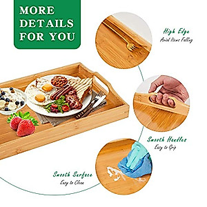 3 Pack Bamboo Serving Tray with Handles, Food Trays for Coffee Breakfast Dinner Tea, Rectangular Wooden Decor Tray Used in Kitchen, Dining Room, Party, Restaurants (Natural)