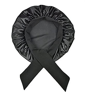Silk Bonnets Satin Bonnet for Women Curly Hair Covers Large Sleep Hair Bonnets Sleeping Night Cap Silk Bonnet with Tie Band Black