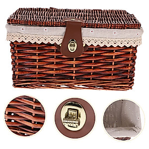 Zerodeko Brown Laundry Storage Basket with Lid, Durable Wicker Basket, Rectangular Storage Bin for Entryway, Shelf, Home Organization