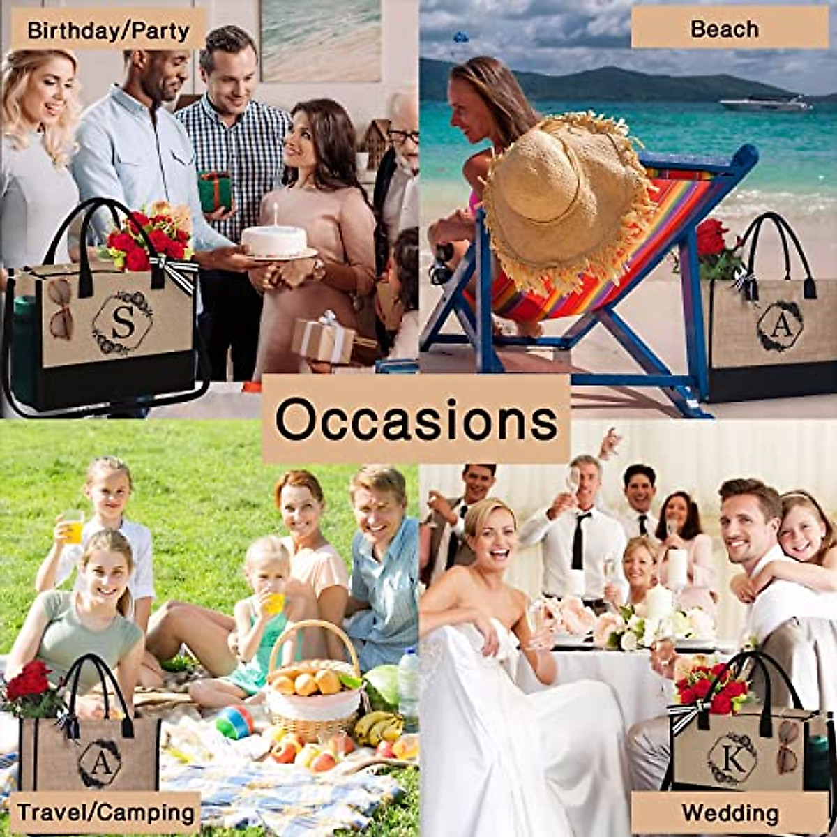 YOOLIFE Birthday Gifts for Women, Mothers Day Mom Birthday Gifts Friends Female Friendship Teacher Retirement Graduation Bridal Shower Bridesmaids Gifts Travel Beach Initial Tote Bag for Women S