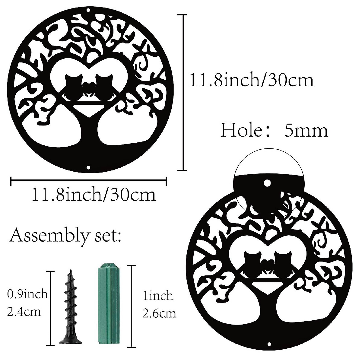 CREATCABIN Metal Wall Art Ornaments Owl Decor Wall Hanging Plaques Iron Wall Art Sculpture Sign for Indoor Outdoor Home Living Room Kitchen Garden Office Decoration Black 11.8inch