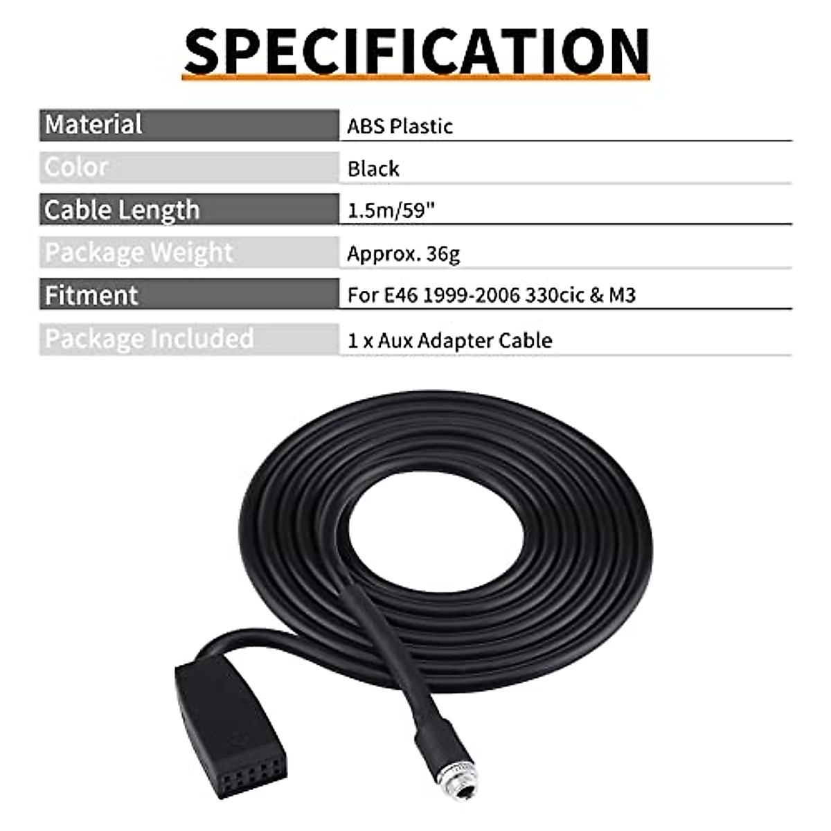 Keenso E46 Aux Cable, 3.5mm Female Jack Aux Cable for 325i Coupe Sedan 320i 320ci 320cic 323i 323ci 325i 325ci 325cic 328i 328ci 328cic