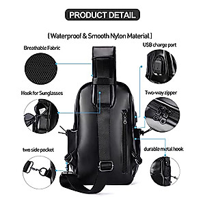 SEAFEW Black Leather Small Sling Bag Crossbody Backpack Shoulder Bag for Men Women, Hiking Daypack Multipurpose Anti-Theft Cross Body Chest Bags, One Strap Backpack for Walking Biking Travel Cycling