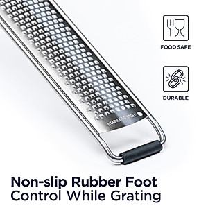 Deiss PRO Lemon Zester & Heavy Duty Cheese Grater & Vegetable Grater - Parmesan Cheese, Lemon, Garlic, Nutmeg, Chocolate, Fruits, Vegetables, Ginger Grater - Stainless Steel Cheese Shredder (RED)