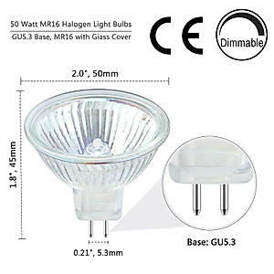 XBOCMY MR16 Halogen Light Bulbs, 6 Pack 50W 12V GU5.3 Bi-Pin Base, Dimmable Spotlights with Glass Cover for Living Rooms, Landscape, Track Lights, Desk Lamps, Fiber Optics