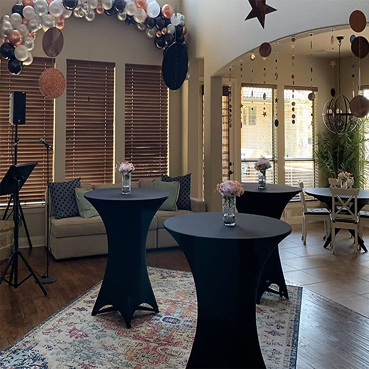 Tina's 4 Pack 30x42 Inch Highboy Spandex Cocktail Table Covers Black, Cocktail Table Spandex Covers, Fitted Stretch Cocktail Table Tablecloth for Round Tables (4PC 30X42 Black)