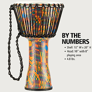 Meinl Percussion Travel Djembe Hand Drum Circle Instrument, Synthetic Shell and Head — NOT MADE in CHINA — African Mali Weave Rope Tuning, 2-YEAR WARRANTY, Kenyan Quilt, Medium (PADJ2-M-F)