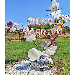 LaVenty Set of 12 Just Married Balloons Just Married Banner Bridal Shower Party Balloons Bridal Shower Party Decoration Wedding Party Decoration