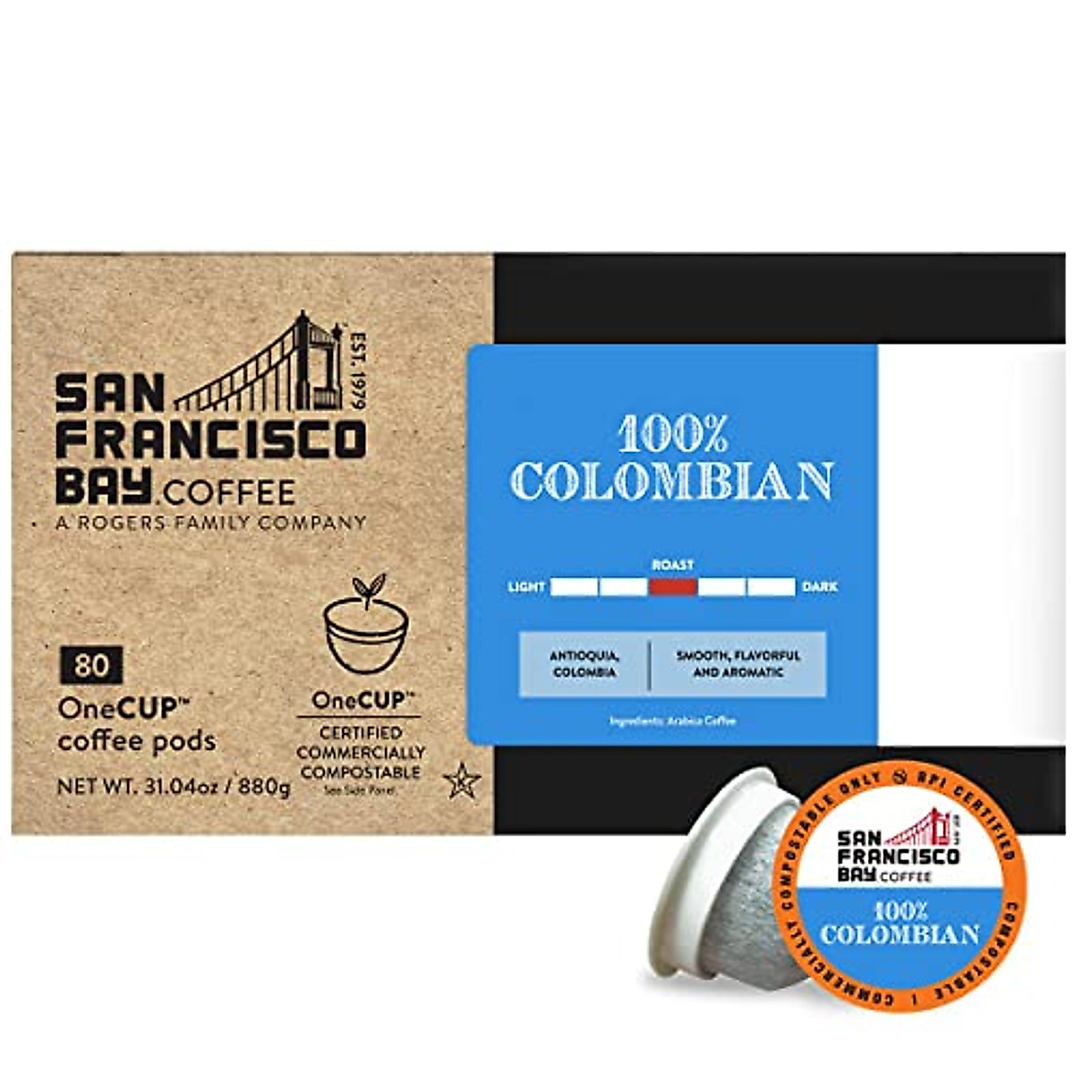 San Francisco Bay Compostable Coffee Pods - 100% Colombian (80 Ct) K Cup Compatible including Keurig 2.0, Medium Roast