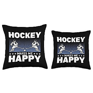 Hockey Makes Me Happy - Ice Hockey Gift Apparel Makes Me Happy-Ice Hockey Throw Pillow, 18x18, Multicolor