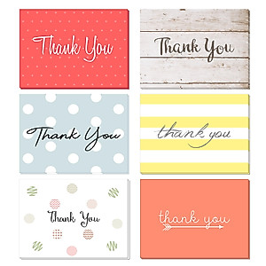 Oaklyn Blank Thank You Cards Set with Envelopes - Professional Paper with an Assortment of Designs and Blank White Inside - Bulk Pack of Small Notes (48 Pack)
