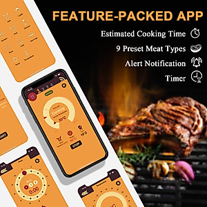 Smart Meat Thermometer with Bluetooth | 165ft Wireless Range for Oven, Grill, Kitchen, BBQ, Smoker, Rotisserie